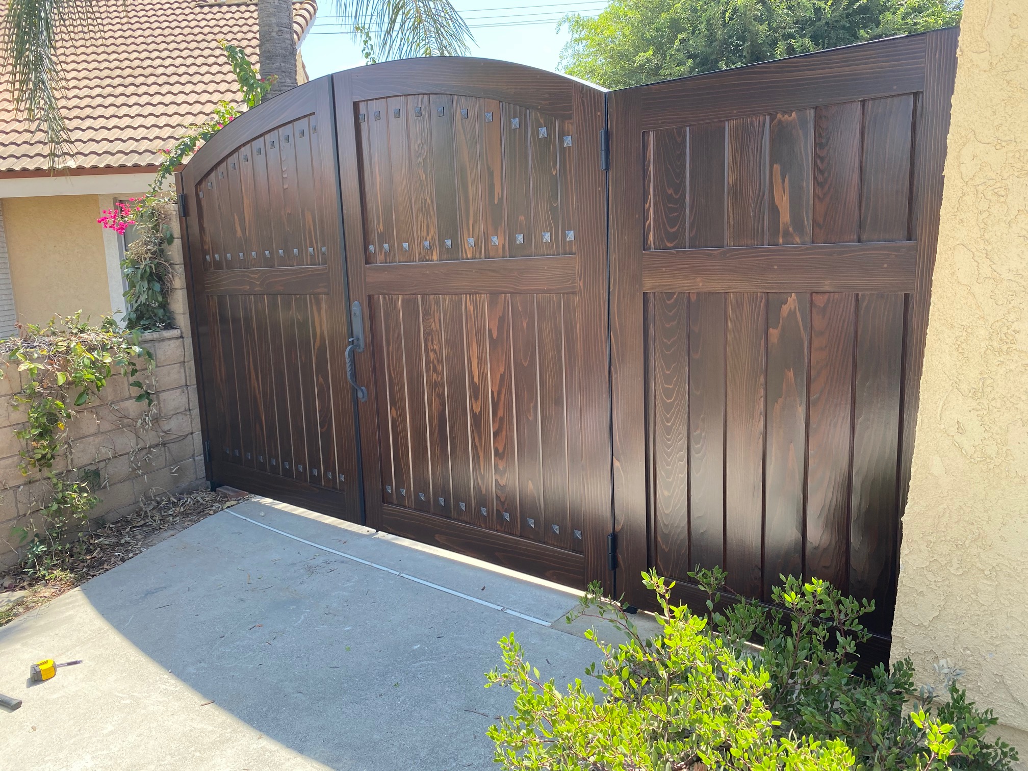 custom stained wood gates
