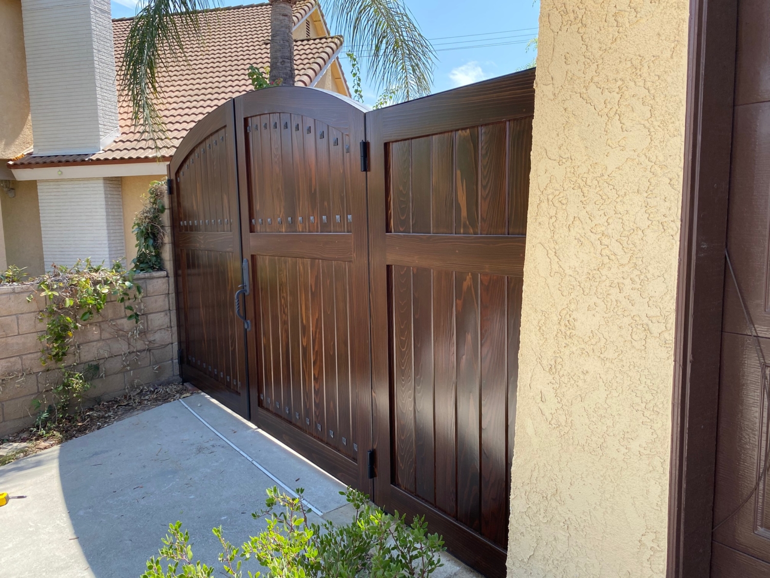 custom stained wood gates