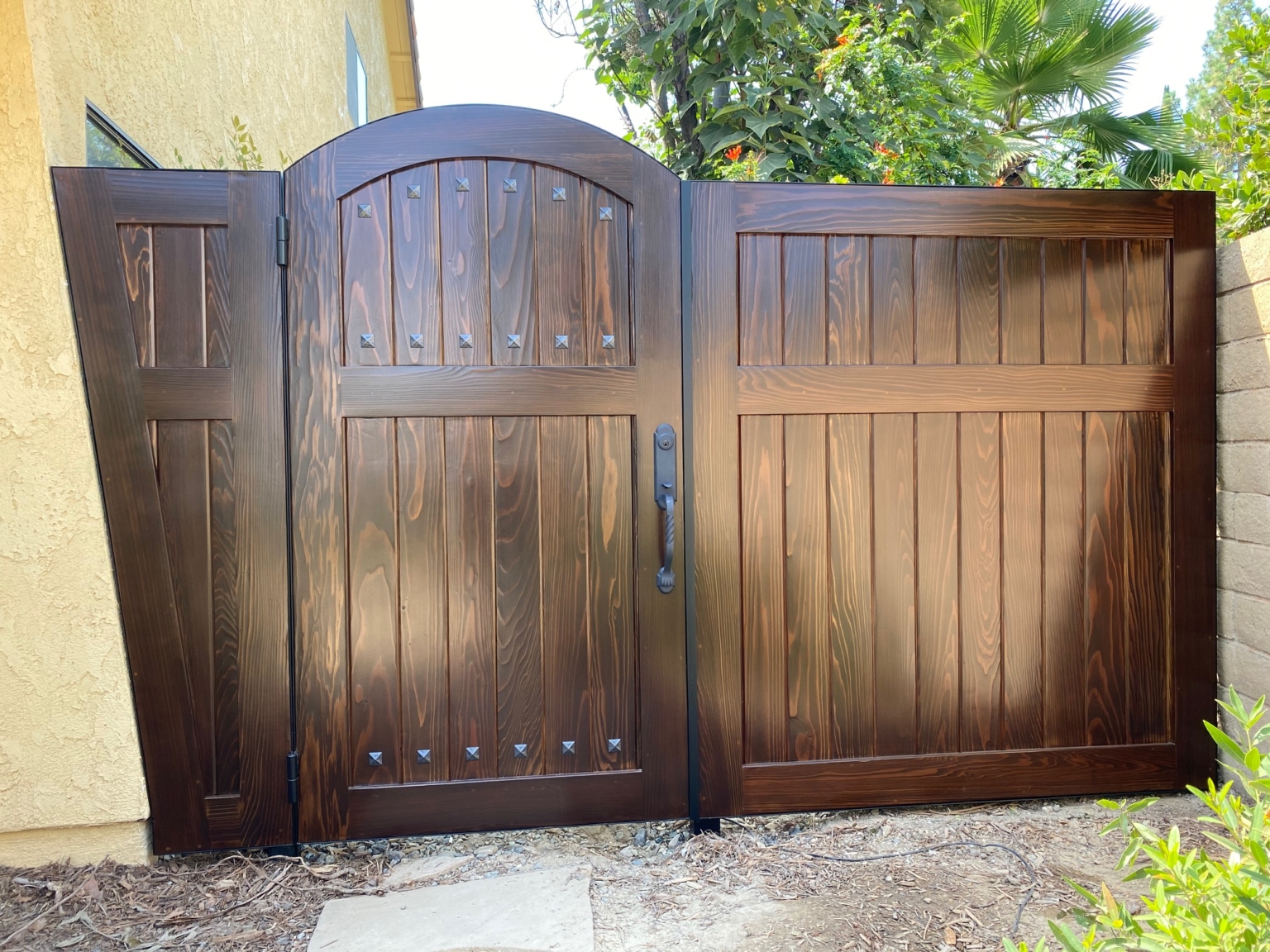 custom stained wood gates